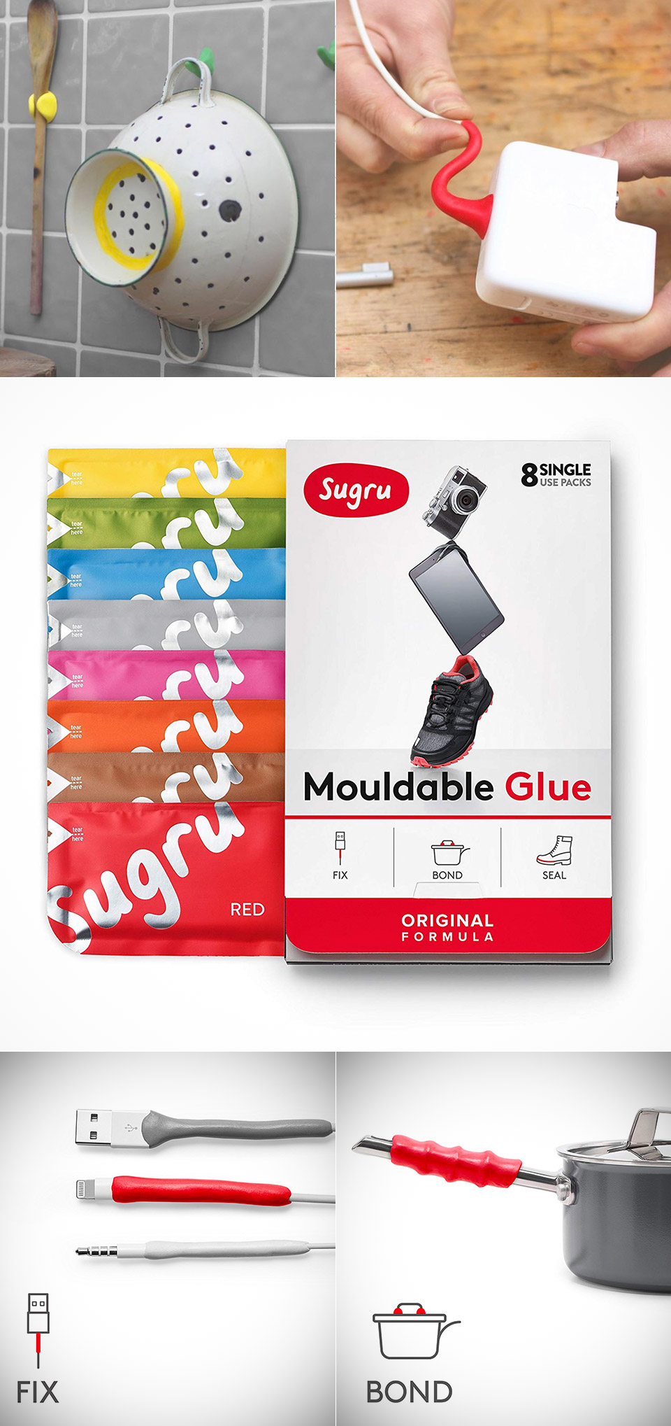Sugru Moldable Glue Fixes Cables and More, Take 20% Off, Get an 8-Pack ...